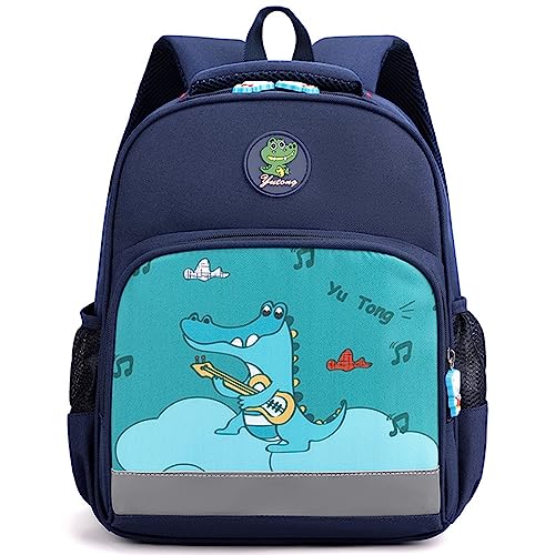 LESNIC Blue Kids Backpack, Crocodile Cartoon for Boys & Girls, Buckles in the Chest, CPC Certified, 12 inch Lightweight Breathable Cute Small Rucksack for Preschool or Kindergarten