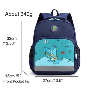 LESNIC Blue Kids Backpack, Crocodile Cartoon for Boys & Girls, Buckles in the Chest, CPC Certified, 12 inch Lightweight Breathable Cute Small Rucksack for Preschool or Kindergarten