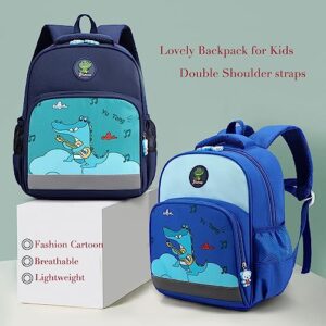 LESNIC Blue Kids Backpack, Crocodile Cartoon for Boys & Girls, Buckles in the Chest, CPC Certified, 12 inch Lightweight Breathable Cute Small Rucksack for Preschool or Kindergarten