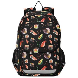 Vnurnrn Kids Backpack Japanese Sushi Print Big Storage Multi Pockets 17.7 IN School Backpack with Chest Buckle Reflective Strip for Boys Girls 6+ years in Primary Middle High School