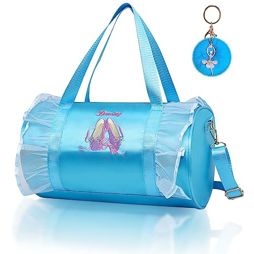 Moonmo Cute Ballet Dance Bag GirlsTutu Dress Dance Bag, Girls Lightweight Dreamy Blue Bag Ballerina Duffle Bag (Blue shoes)