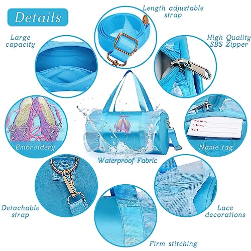 Moonmo Cute Ballet Dance Bag GirlsTutu Dress Dance Bag, Girls Lightweight Dreamy Blue Bag Ballerina Duffle Bag (Blue shoes)