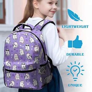 Dacawin Cat Backpack Cute Cats Animal Pattern Bookbag Lightweight Elementary Kindergarten Schoolbag Purple Kids Backpacks for Girls Boys Hiking Traveling Camping