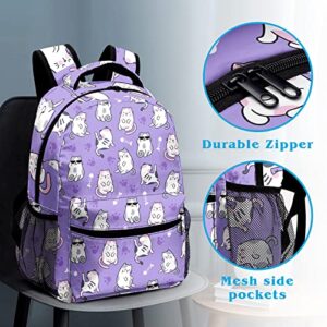 Dacawin Cat Backpack Cute Cats Animal Pattern Bookbag Lightweight Elementary Kindergarten Schoolbag Purple Kids Backpacks for Girls Boys Hiking Traveling Camping