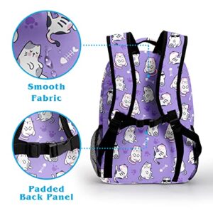 Dacawin Cat Backpack Cute Cats Animal Pattern Bookbag Lightweight Elementary Kindergarten Schoolbag Purple Kids Backpacks for Girls Boys Hiking Traveling Camping