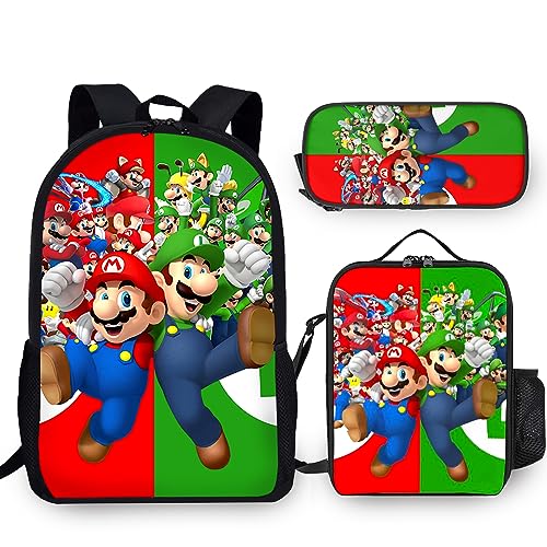 bizzico 3PCS Set Game Backpack with Lunch Box, Cartoon Laptop Bag with Lunch Bag, Stylish Daypack Classic 17inch Shoulders Backpack