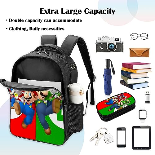 bizzico 3PCS Set Game Backpack with Lunch Box, Cartoon Laptop Bag with Lunch Bag, Stylish Daypack Classic 17inch Shoulders Backpack