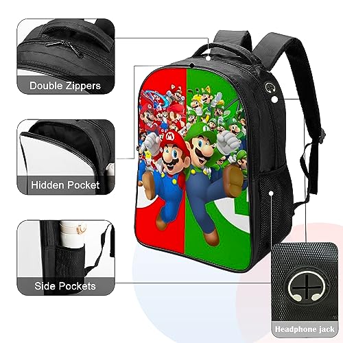 bizzico 3PCS Set Game Backpack with Lunch Box, Cartoon Laptop Bag with Lunch Bag, Stylish Daypack Classic 17inch Shoulders Backpack