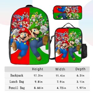 bizzico 3PCS Set Game Backpack with Lunch Box, Cartoon Laptop Bag with Lunch Bag, Stylish Daypack Classic 17inch Shoulders Backpack