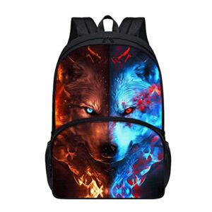 dmoyala school backpack for boys kids cool wolf backpack girls wolf school bag lightweight school bag casual daypack easy to clean backpacks 17inch large black bookbag,wolf print color1