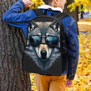 DMOYALA Black School Backpack for Kids Boys Wolf Print School Bag Cool Girl Wolf Backpack with Zipper Lightweight School Bag Casual Daypack Easy Clean Backpack 17Inch Large Bookbag,Wolf Pattern Color4