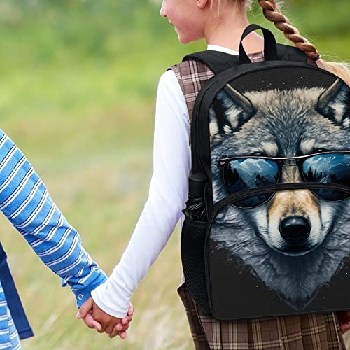 DMOYALA Black School Backpack for Kids Boys Wolf Print School Bag Cool Girl Wolf Backpack with Zipper Lightweight School Bag Casual Daypack Easy Clean Backpack 17Inch Large Bookbag,Wolf Pattern Color4