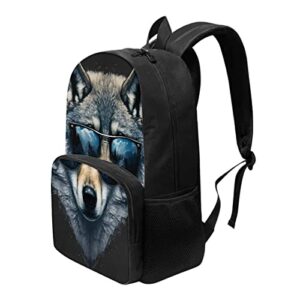 DMOYALA Black School Backpack for Kids Boys Wolf Print School Bag Cool Girl Wolf Backpack with Zipper Lightweight School Bag Casual Daypack Easy Clean Backpack 17Inch Large Bookbag,Wolf Pattern Color4