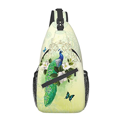 BCQJNB Peacock Boho Sling Backpack Crossbody Shoulder Bag Travel Hiking Daypack Gifts