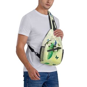 BCQJNB Peacock Boho Sling Backpack Crossbody Shoulder Bag Travel Hiking Daypack Gifts