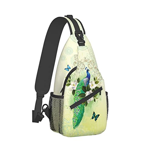 BCQJNB Peacock Boho Sling Backpack Crossbody Shoulder Bag Travel Hiking Daypack Gifts