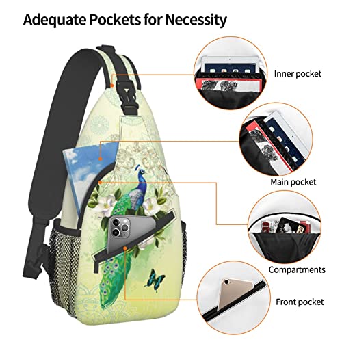 BCQJNB Peacock Boho Sling Backpack Crossbody Shoulder Bag Travel Hiking Daypack Gifts