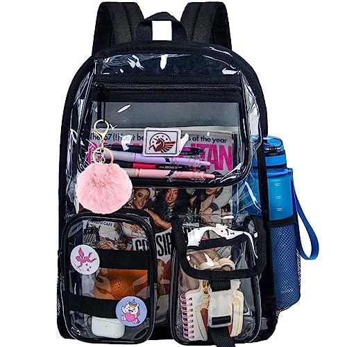 Clear Backpack, Heavy Duty Transparent Bookbag for Girls Women, Cute School See Through Backpacks for Teens Elementary - Black