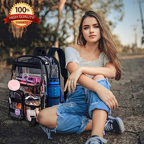 Clear Backpack, Heavy Duty Transparent Bookbag for Girls Women, Cute School See Through Backpacks for Teens Elementary - Black