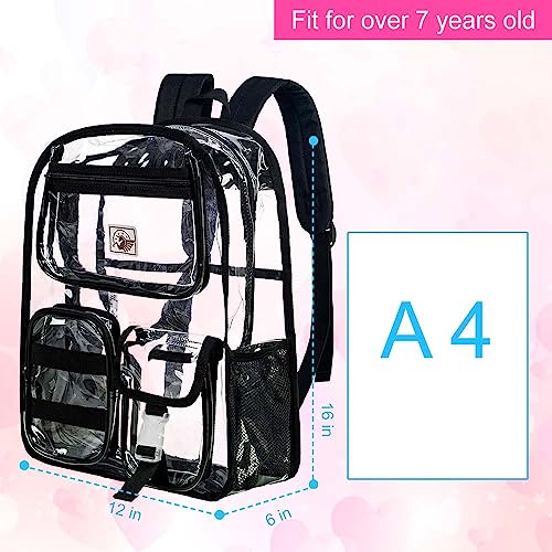 Clear Backpack, Heavy Duty Transparent Bookbag for Girls Women, Cute School See Through Backpacks for Teens Elementary - Black