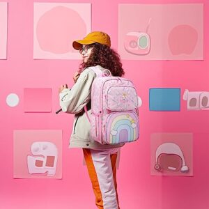 ASKSKY Backpack for Kids, Lightweight Girls Backpack Wide Open School Backpack Watrer Resistant Book Bag for Primary Elementary School,Pink Rainbow