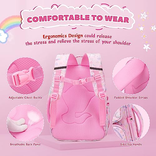 ASKSKY Backpack for Kids, Lightweight Girls Backpack Wide Open School Backpack Watrer Resistant Book Bag for Primary Elementary School,Pink Rainbow