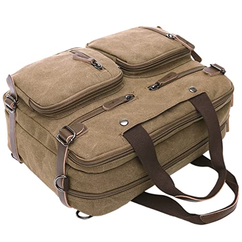 Lanola Convertible Backpack Multifunctional Daypack Canvas Messenger Bag Laptop Case Business Briefcase Carry on Computer bag Shoulder Handbags Travel Rucksack Fit 17inch Laptop Men Women-Brown