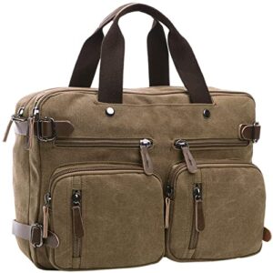 lanola convertible backpack multifunctional daypack canvas messenger bag laptop case business briefcase carry on computer bag shoulder handbags travel rucksack fit 17inch laptop men women-brown