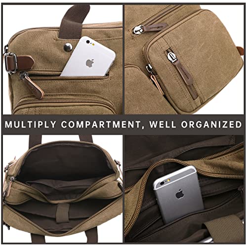 Lanola Convertible Backpack Multifunctional Daypack Canvas Messenger Bag Laptop Case Business Briefcase Carry on Computer bag Shoulder Handbags Travel Rucksack Fit 17inch Laptop Men Women-Brown