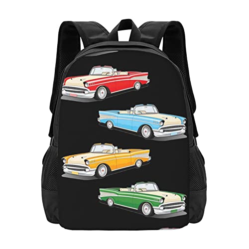 FFEXS Classic Car Roadsters Old Fashioned Print Travel Lightweight Casual Laptop Backpack Daily Use backpack Business Work Bag for Men and Women