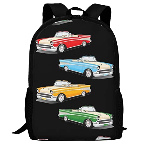 FFEXS Classic Car Roadsters Old Fashioned Print Travel Lightweight Casual Laptop Backpack Daily Use backpack Business Work Bag for Men and Women