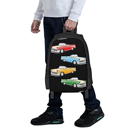 FFEXS Classic Car Roadsters Old Fashioned Print Travel Lightweight Casual Laptop Backpack Daily Use backpack Business Work Bag for Men and Women