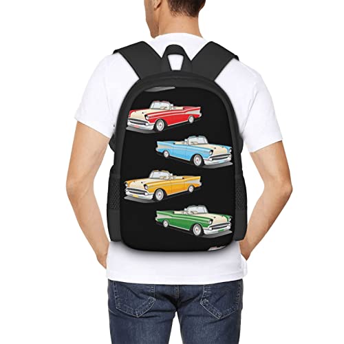 FFEXS Classic Car Roadsters Old Fashioned Print Travel Lightweight Casual Laptop Backpack Daily Use backpack Business Work Bag for Men and Women