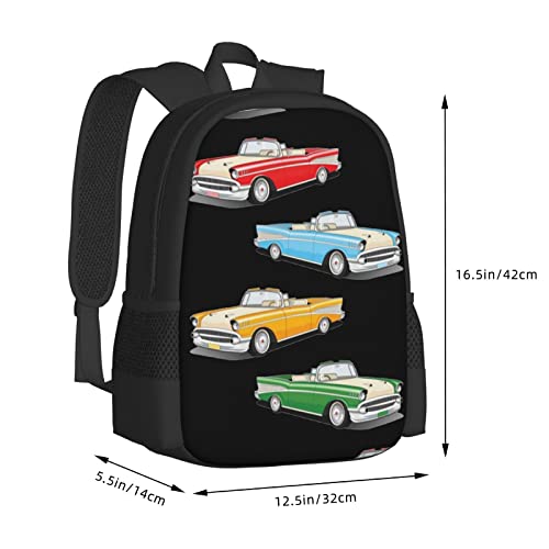 FFEXS Classic Car Roadsters Old Fashioned Print Travel Lightweight Casual Laptop Backpack Daily Use backpack Business Work Bag for Men and Women