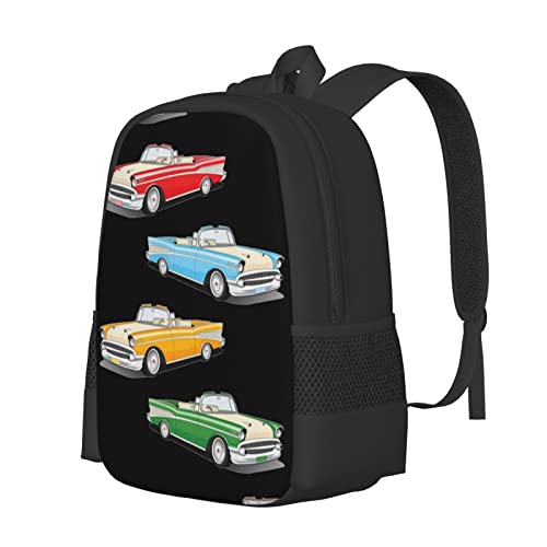 FFEXS Classic Car Roadsters Old Fashioned Print Travel Lightweight Casual Laptop Backpack Daily Use backpack Business Work Bag for Men and Women