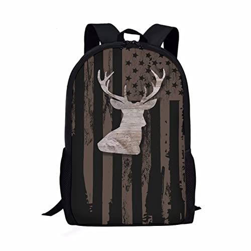 xixirimido Kids Backpack for Girls Boys, American Flag Deer Book Bag for School Travel Laptop Rucksack