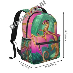 DUAHUAZAI Kid's Backpack Wings Dragons Fire School Bag For Teens Girls Women Laptop Daypack Sturdy Waterproof Book Bags