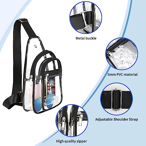 HAOGUAGUA Clear Sling Bag, Clear Crossbody Bag Stadium Approved, Transparent Chest Daypack for Hiking, Stadium or Concerts (Black)