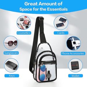 HAOGUAGUA Clear Sling Bag, Clear Crossbody Bag Stadium Approved, Transparent Chest Daypack for Hiking, Stadium or Concerts (Black)