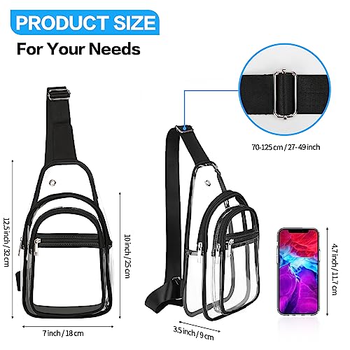 HAOGUAGUA Clear Sling Bag, Clear Crossbody Bag Stadium Approved, Transparent Chest Daypack for Hiking, Stadium or Concerts (Black)