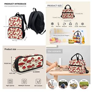 Mushroom Durable Travel Backpack Art Painted Tote Backpack for Women Girls Print Laptop Backpack for College Students Lunch Box with Zipper for Hiking Portable Pencil Bag for Boys Girls