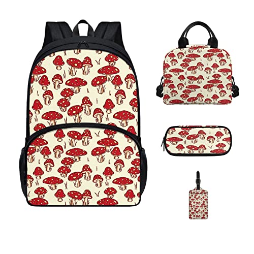 Mushroom Durable Travel Backpack Art Painted Tote Backpack for Women Girls Print Laptop Backpack for College Students Lunch Box with Zipper for Hiking Portable Pencil Bag for Boys Girls