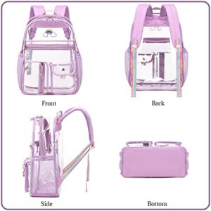 Lanola Clear Backpack Heavy Duty PVC Transparent Backpack for Work & Travel & Sport Event-Purple