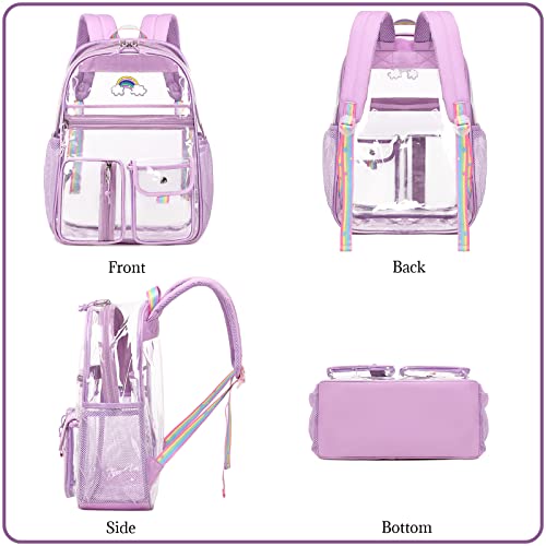 Lanola Clear Backpack Heavy Duty PVC Transparent Backpack for Work & Travel & Sport Event-Purple