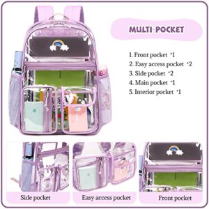 Lanola Clear Backpack Heavy Duty PVC Transparent Backpack for Work & Travel & Sport Event-Purple