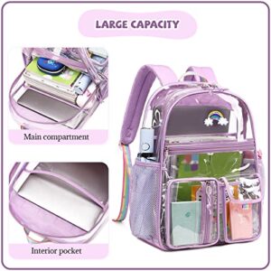 Lanola Clear Backpack Heavy Duty PVC Transparent Backpack for Work & Travel & Sport Event-Purple