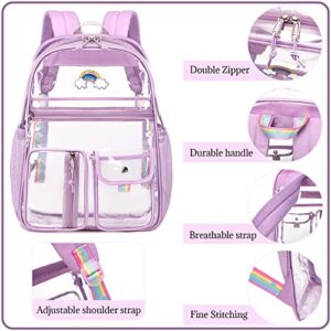 Lanola Clear Backpack Heavy Duty PVC Transparent Backpack for Work & Travel & Sport Event-Purple