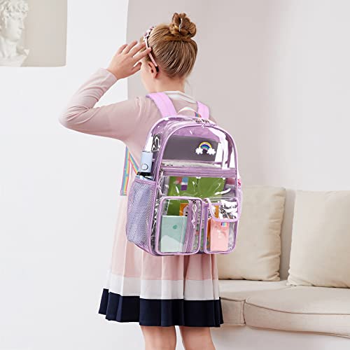 Lanola Clear Backpack Heavy Duty PVC Transparent Backpack for Work & Travel & Sport Event-Purple