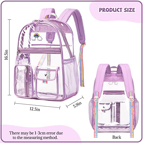 Lanola Clear Backpack Heavy Duty PVC Transparent Backpack for Work & Travel & Sport Event-Purple