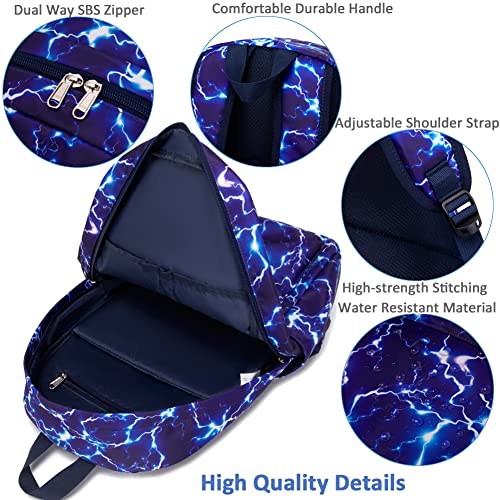 Meisohua Boys School Backpack with Lunch Bag Lightning Blue Boys Backpack Elementary Middle School Bookbags 3 in 1 Set Backpack for Boys Water Resistant